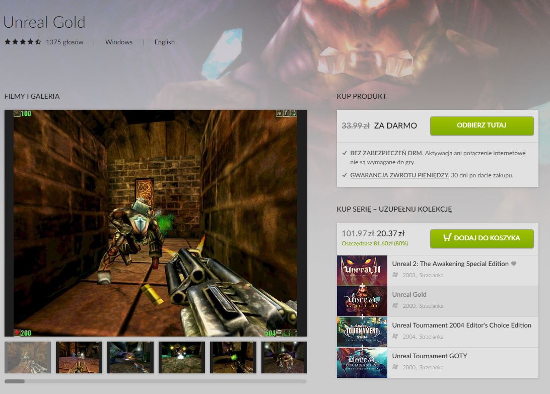 "Unreal Gold" za darmo. Legenda do pobrania na GOG i Steam - WP Gry